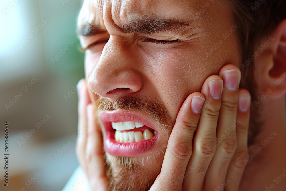 Man with toothache, periodontal disease in wisdom teeth, gum ...