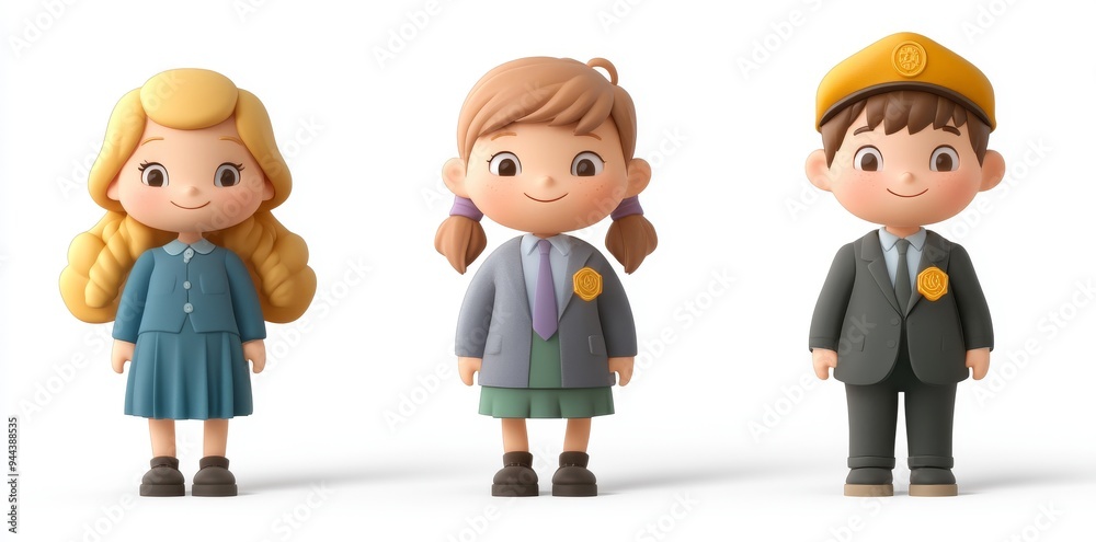 In this digital illustration, eight animated students in school ...