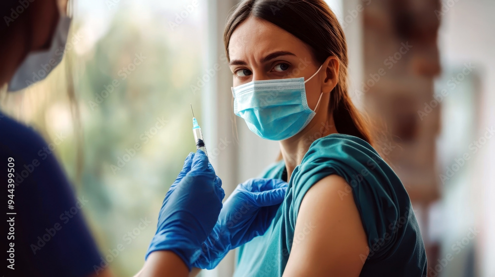 Patient in doctor's office before vaccination. Horizontal banner ...