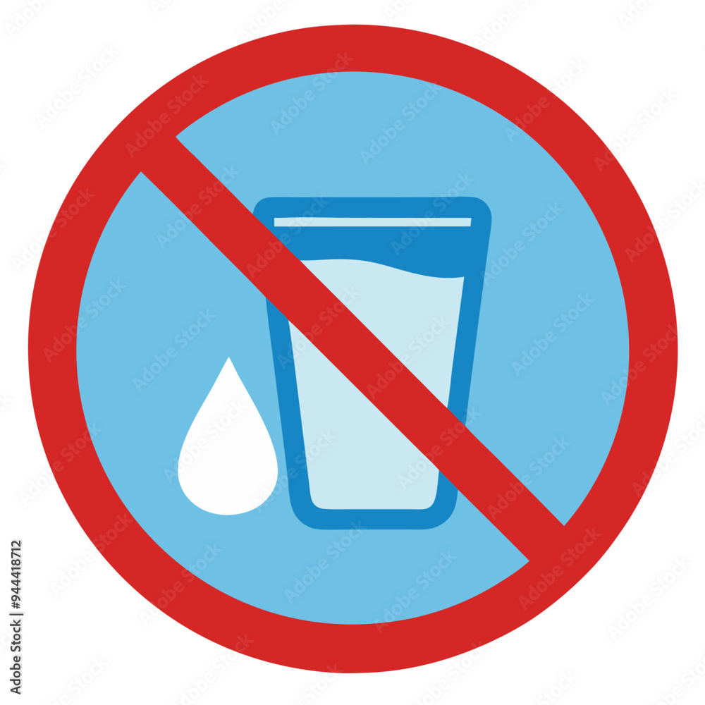 No Drinking Water Prohibited Sign Vector Red Circle Cross Glass Droplet ...