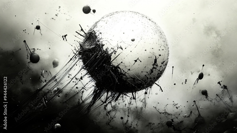 Cosmic chaos in monochrome. Digital art style. Universal destruction ...