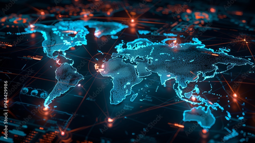 Digitized world map with red dots over countries. hackers concept Stock ...