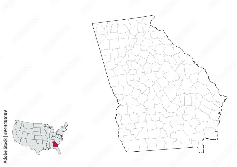 Counties Map of Georgia State, USA Stock Illustration | Adobe Stock