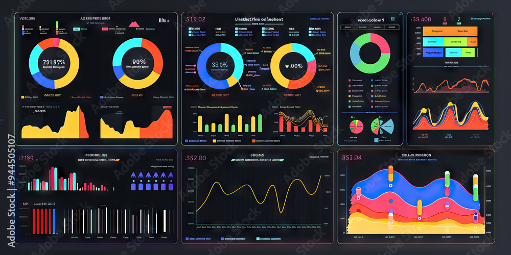 Colorful Dashboards: A visually striking collection of key performance indicators, metrics, and ...