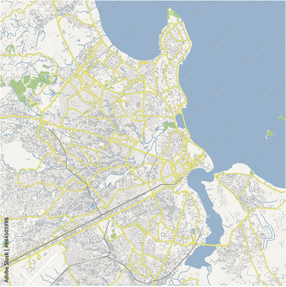 Road map of Dar es Salaam in Tanzania. Contains layered vector with ...