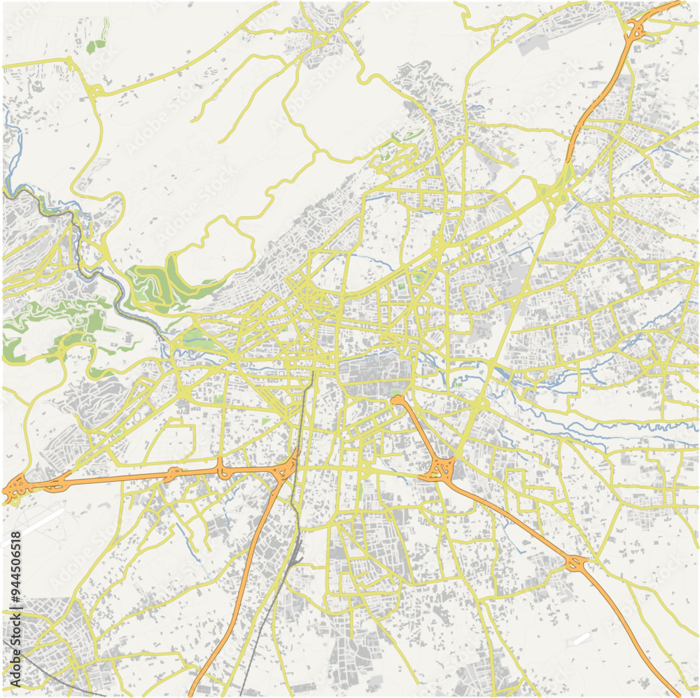 Road map of Damascus in Syria. Contains layered vector with roads water ...
