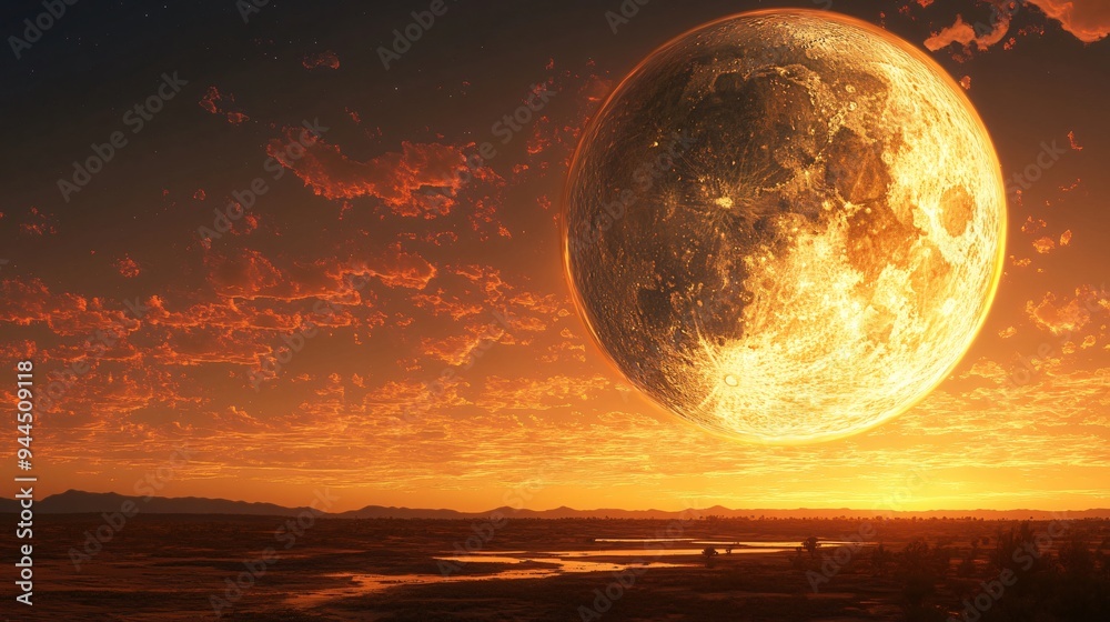 Giant Moon Over Desert Landscape: A surreal and awe-inspiring sight of ...