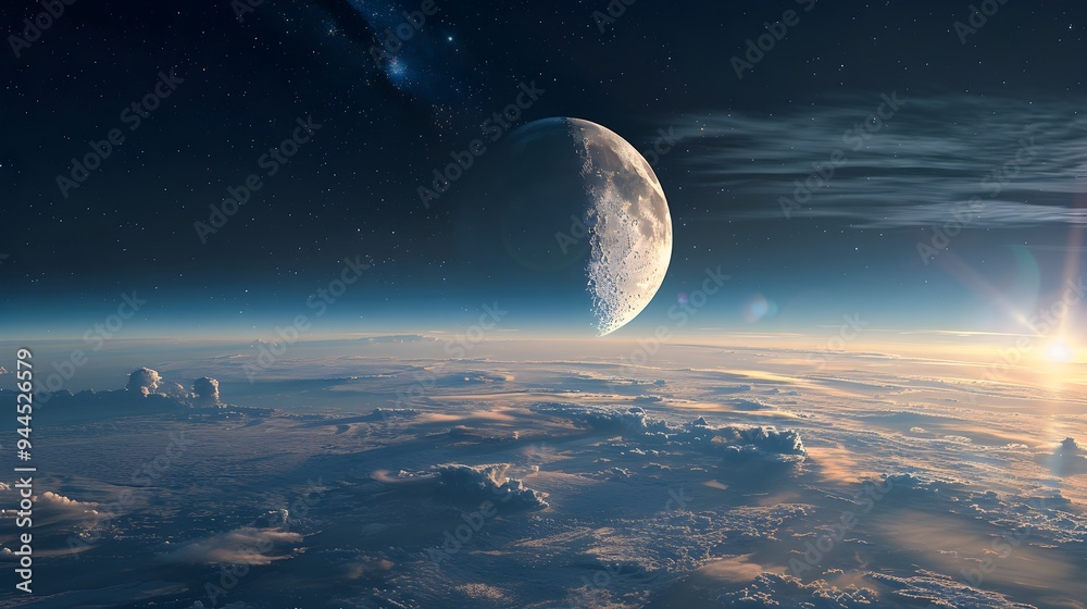 Moonview on earth. A moon surface from earth. Moon and Earth planet ...