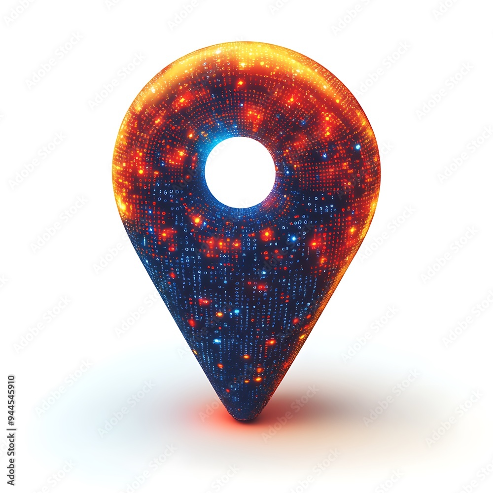 Digital location pin icon with binary code, artificial intelligence in ...