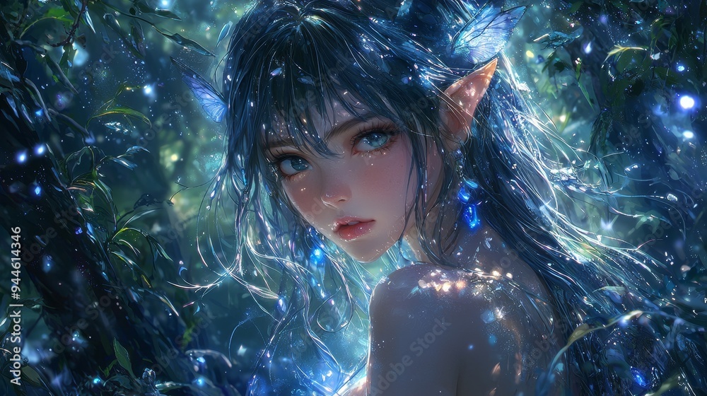 Anime-style sorceress, mystical forest, ancient spells, magical ...