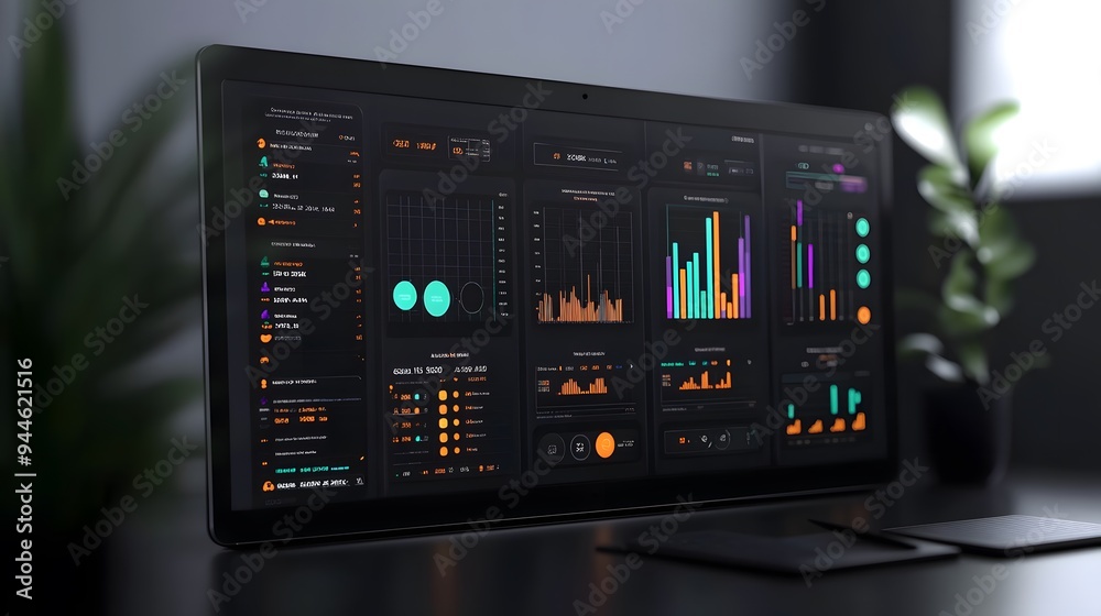 A computer monitor displaying a data analysis dashboard with various ...