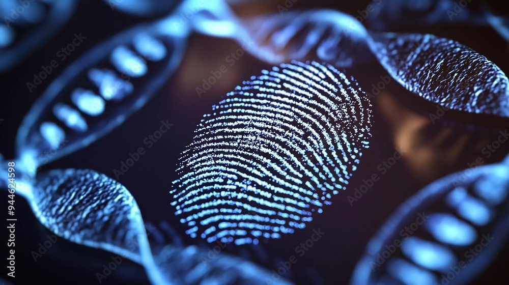 Identity, conceptual image. Finger print and DNA (deoxyribonucleic acid ...