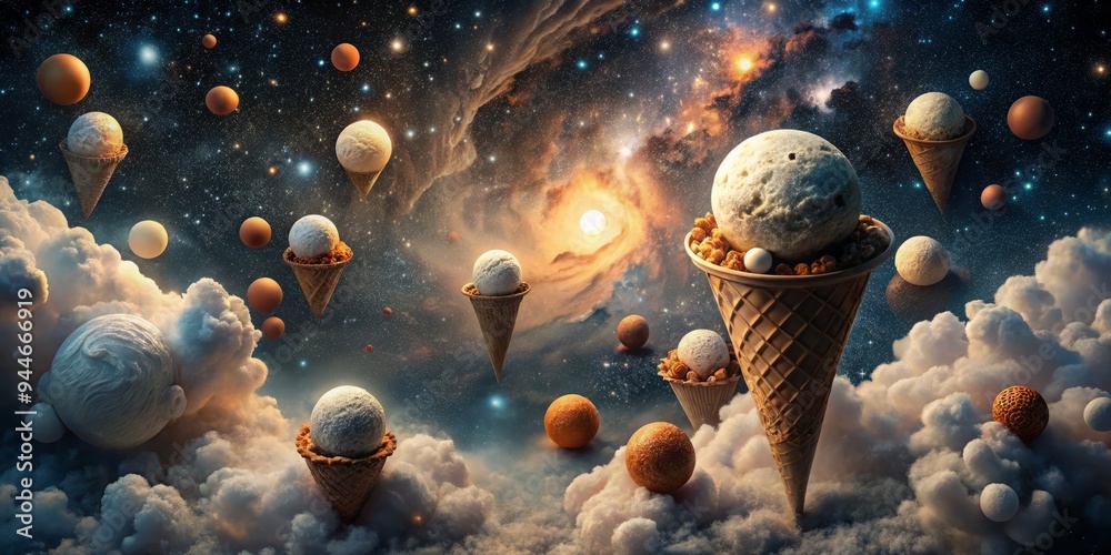 Celestial, starry night sky where constellations are formed by cream ...