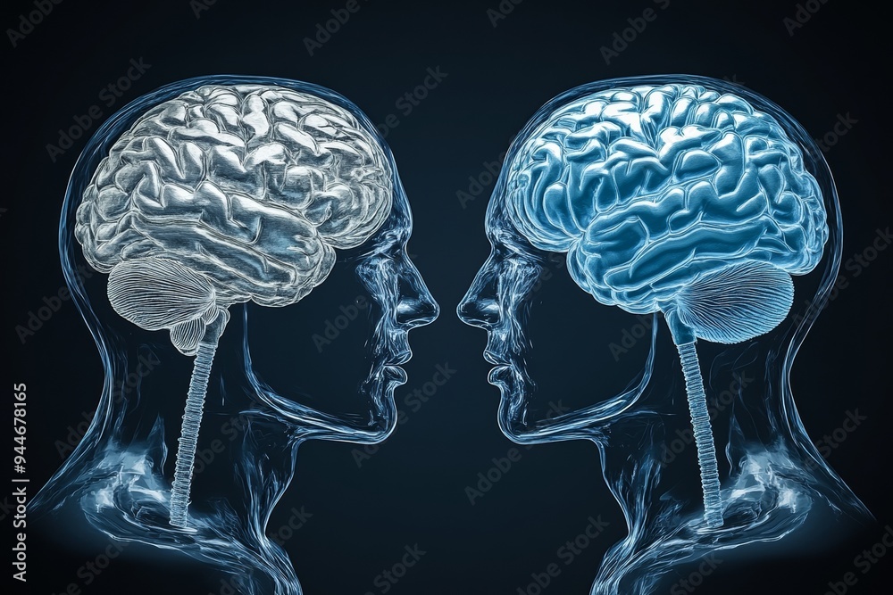 Digital art of a man and woman with glowing brain overlays in a ...