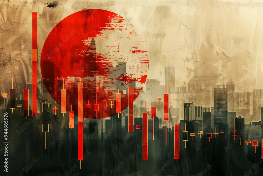 Digital Art of Japan's Economic Recession with Red Candlestick Charts ...