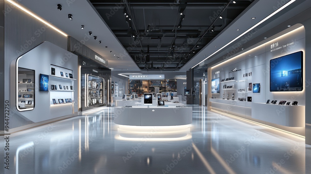 Modern Electronics Store Interior Design with Display Screens and ...