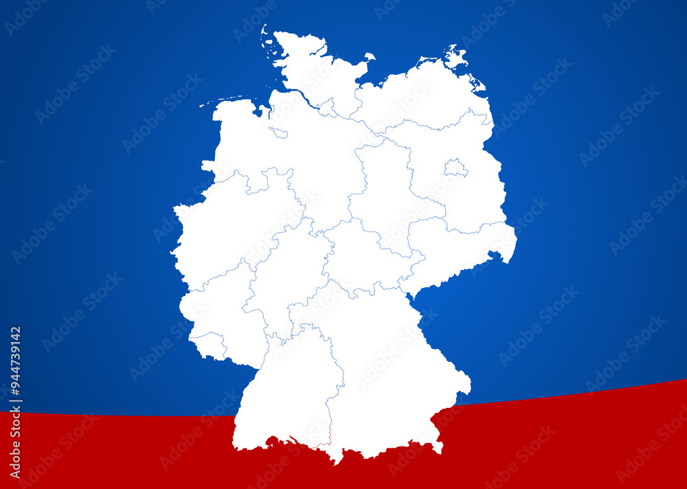 Blue and red AFD party map of Germany, highlighting simplified borders ...