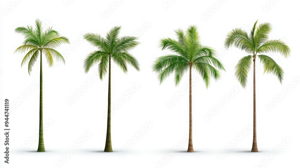 Four palm trees are shown in different stages of growth Stock ...