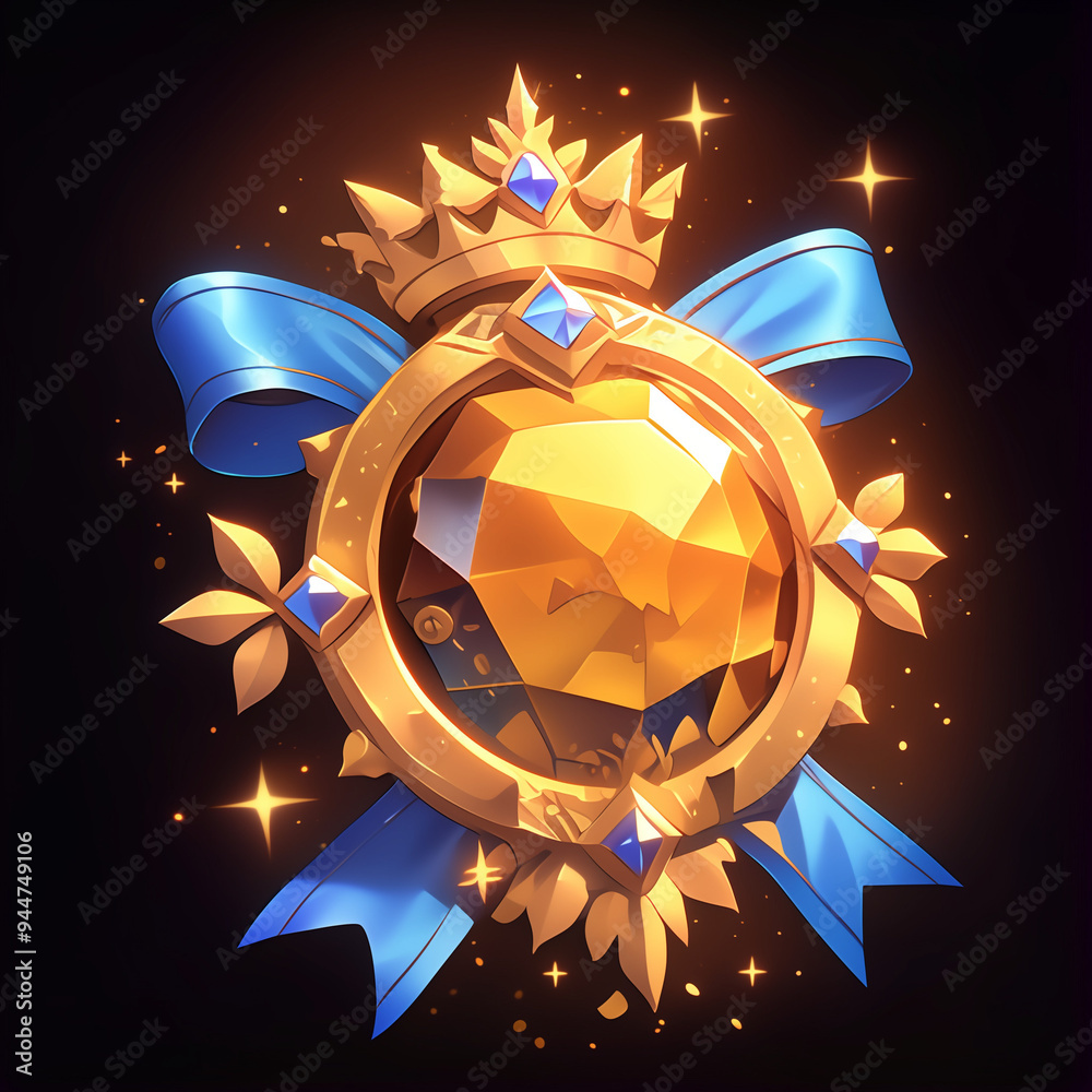 Royal Gold Medal with Blue Ribbon and Crown A Majestic Award Adorned ...
