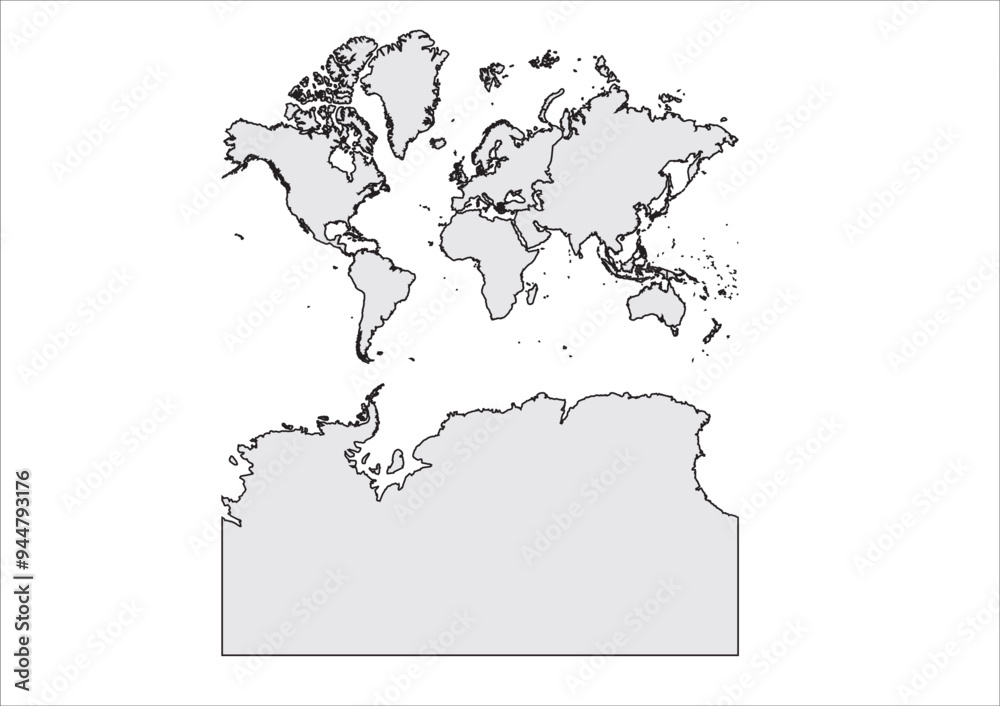 Continents With Antarctica Map Quick Silver Color Background white Made ...