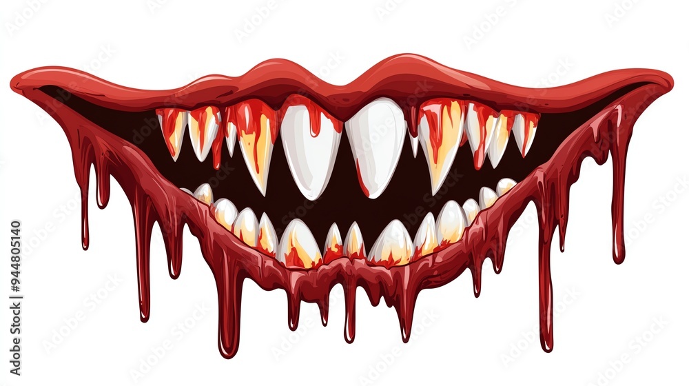 Halloween set clipart, eerie vampire fangs, dripping with blood ...