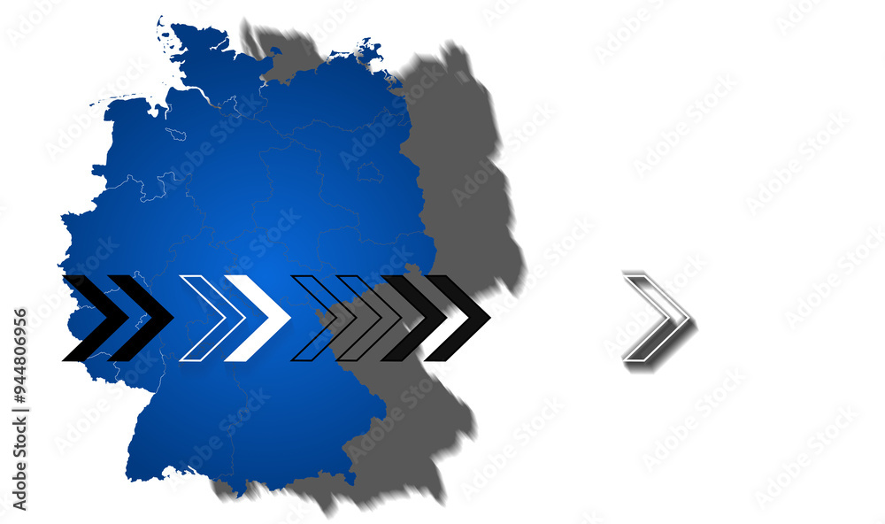 arrows from left to right and the blue outline map of Germany ...