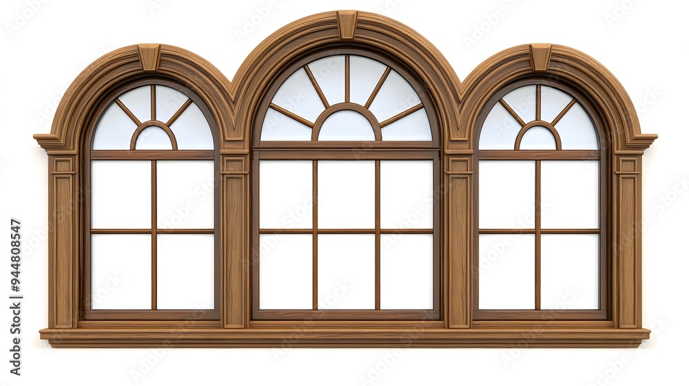 51. **A traditional arched window with detailed wood trim and stained ...