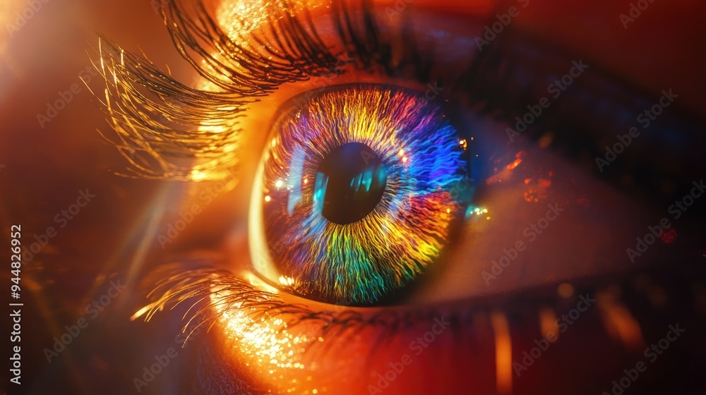 Animation concept of a human multicolored iris featuring rainbow lines ...