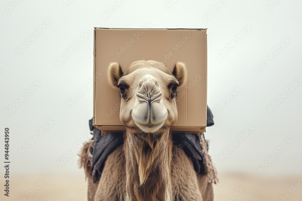Camel in a Box: A curious camel wearing a cardboard box on its head ...