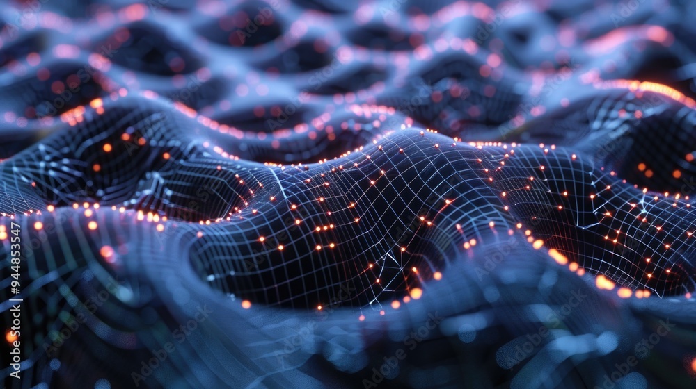 Intelligent Algorithms. 3D rendering of a neural network processing ...