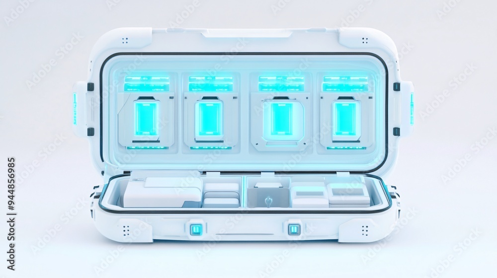 High-tech med kit design, advanced med kit with a sleek design and LED ...