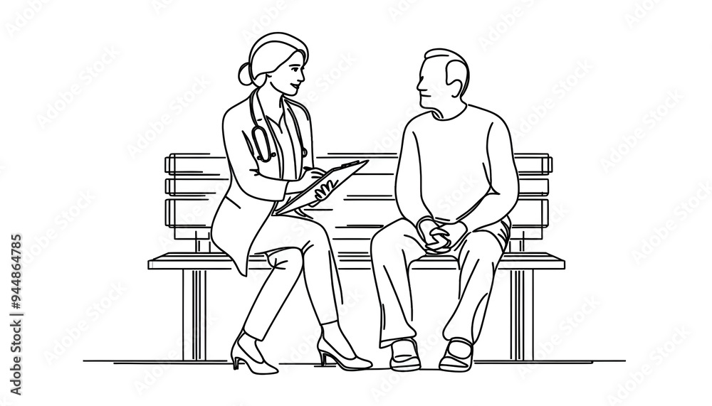 Continuous Line Drawing of Female Doctor Consulting an Old Senior ...