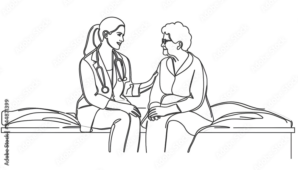Continuous Line Drawing of Female Doctor Consulting an Old Senior ...