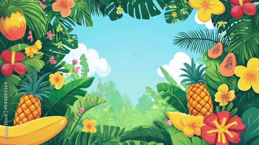 2D cartoon style border design featuring a vibrant summer theme Stock ...