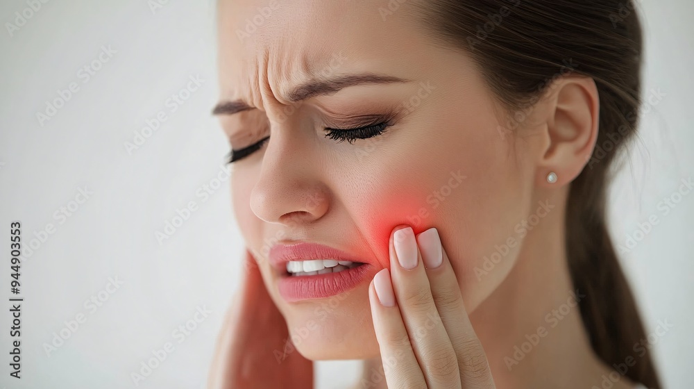 240805 191. A woman having pain at cheek in home. Buccal region ...