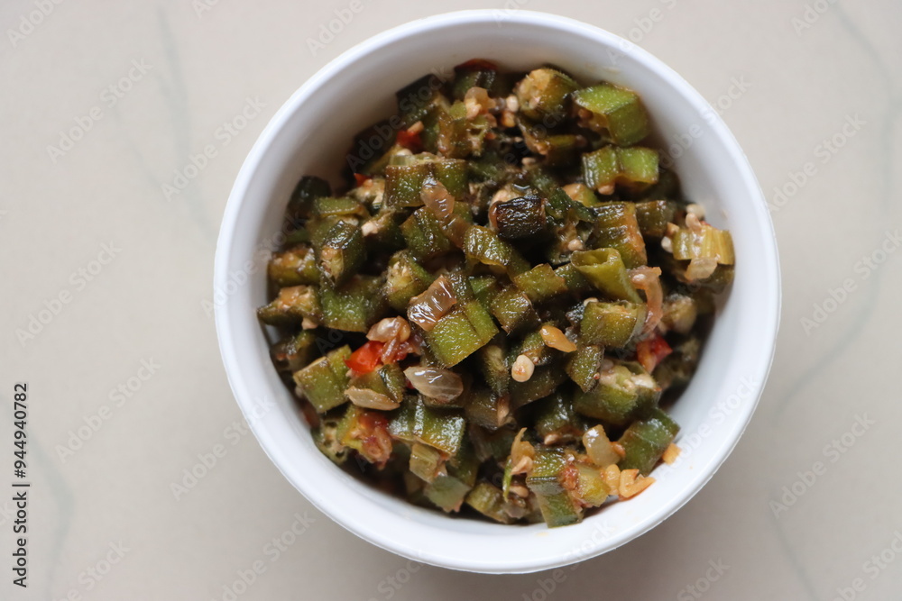 Okra Stir Fry or Bhindi Fry, Indian side dish made with okra served ...