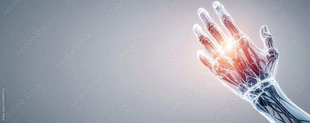 Paralysis affecting a stroke patient s hand, detailed rendering showing ...