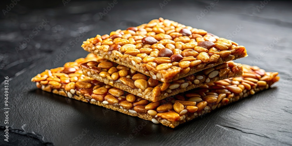 Til chikki on black textured background, Indian festival special sweet ...