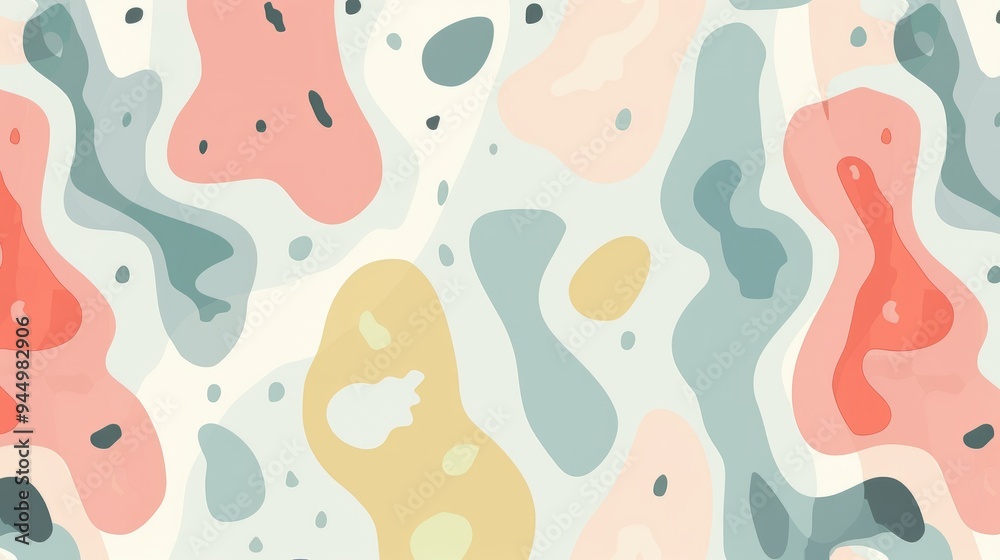 Blobby amoeba-like forms flow across the canvas in soft pastel shades ...