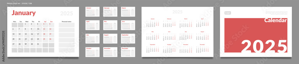 Set of 2025 Pages Monthly Calendar Planner Templates, Cover with Place ...