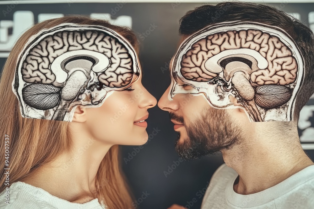Vintage style profile illustration of a man and woman facing each other ...