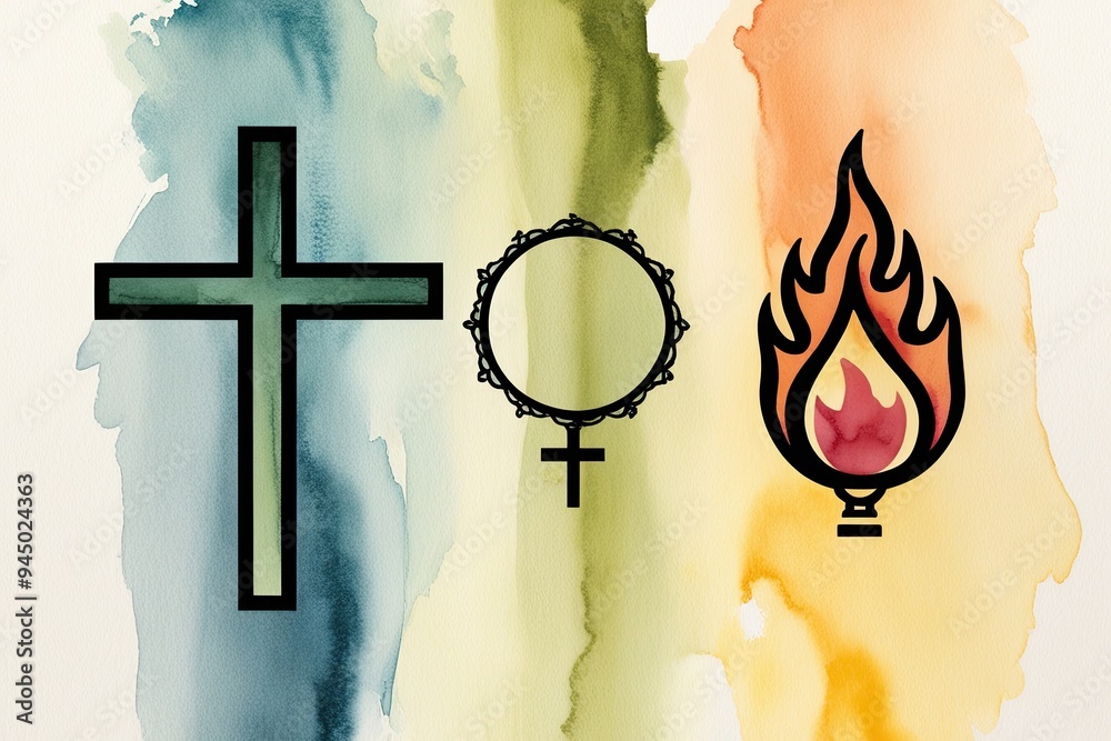 Sacred Unity Icons: Cross, Halo, and Fire of the Holy Spirit in Elegant ...