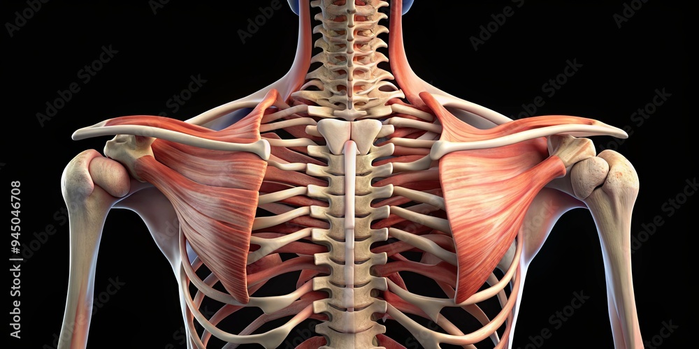 Detailed of human scapula anatomy with triangular shape, supraspinous ...
