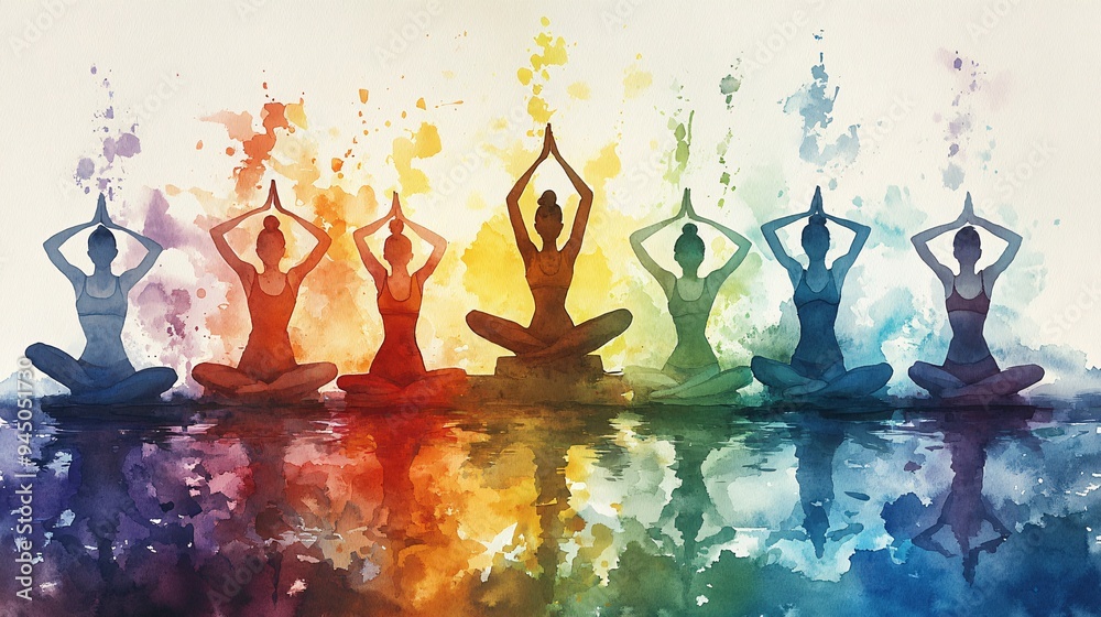 Watercolor poster for International Yoga Day, featuring serene yoga ...