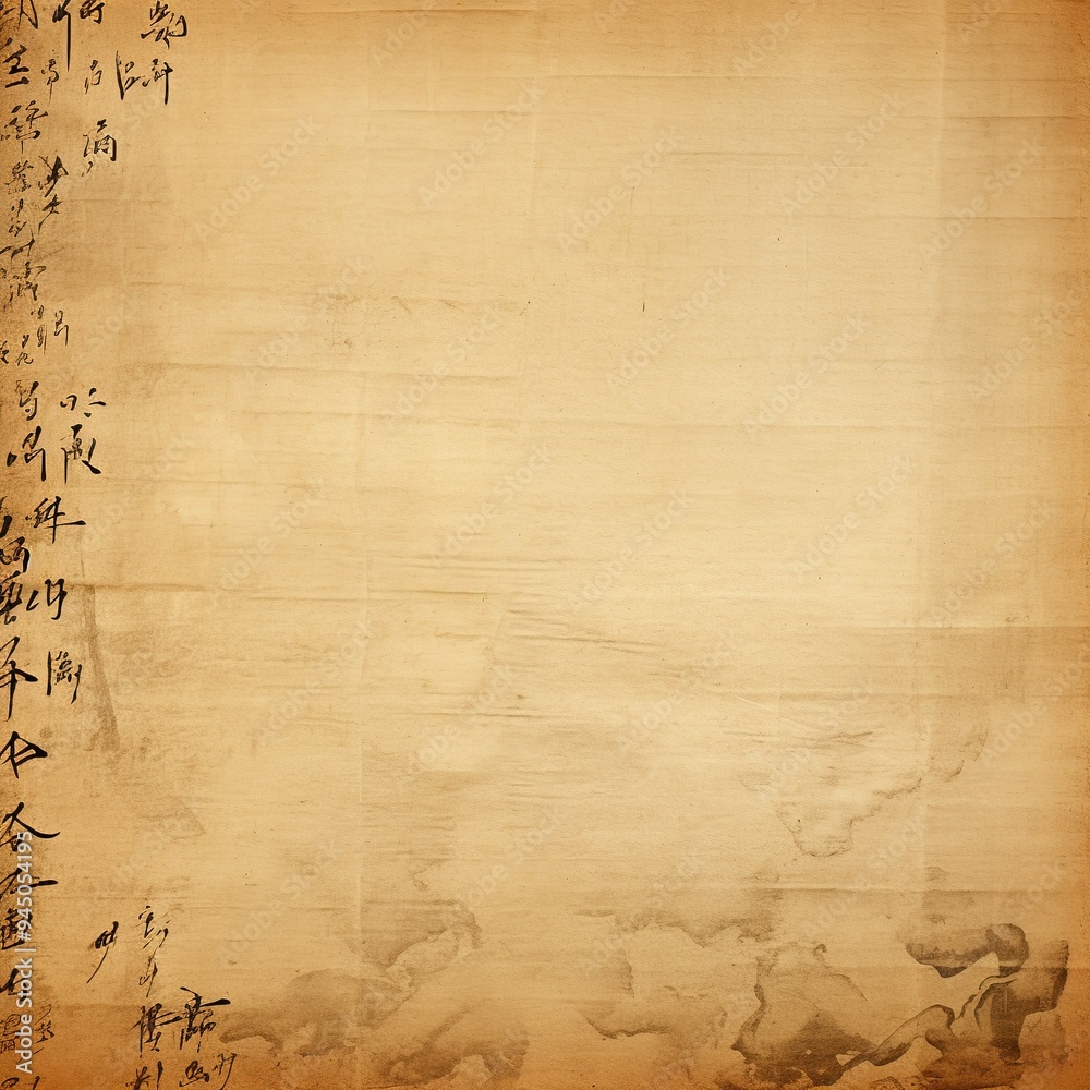 old Chinese paper for the background, old yellowed paper with sketches ...