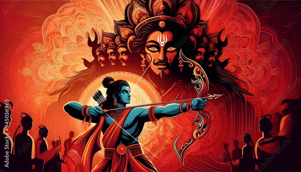 War of Lord Rama and Ravana, Happy Dussehra vector illustration ...