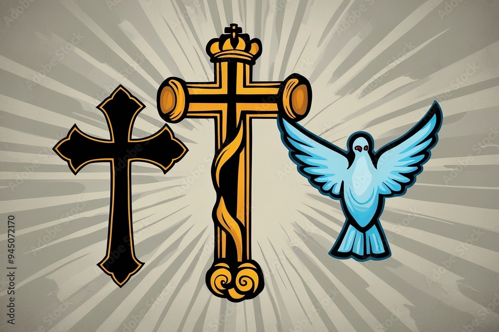 Triumphant Trinity Symbols: Cross, Crown, and Dove Representing the ...
