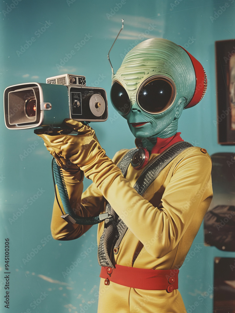 Retro 1960s 1950s style vintage b-movie reptilian space alien little ...
