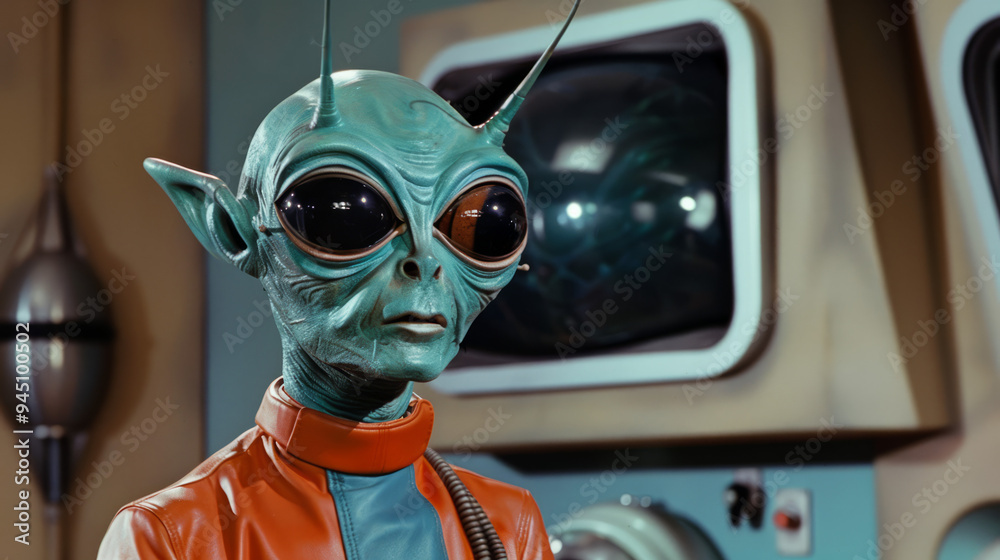 Retro 1960s 1950s style vintage b-movie reptilian space alien little ...