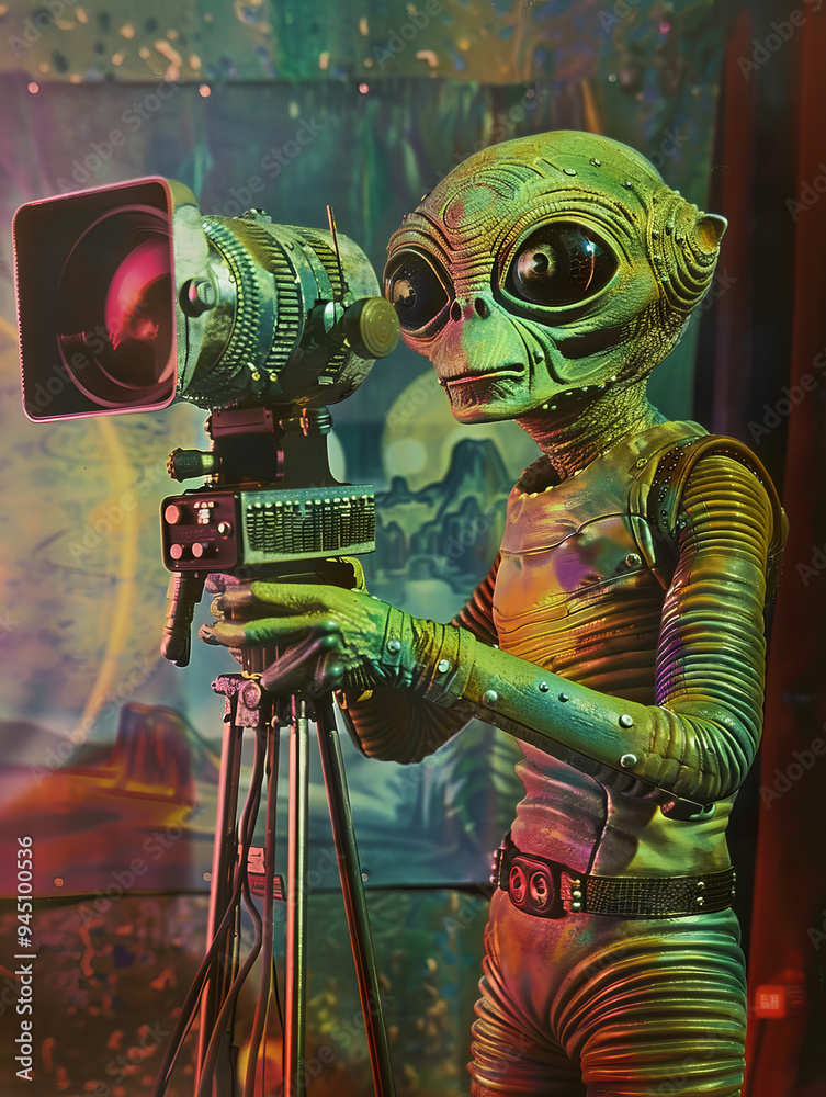 Retro 1960s 1950s style vintage b-movie reptilian space alien little ...